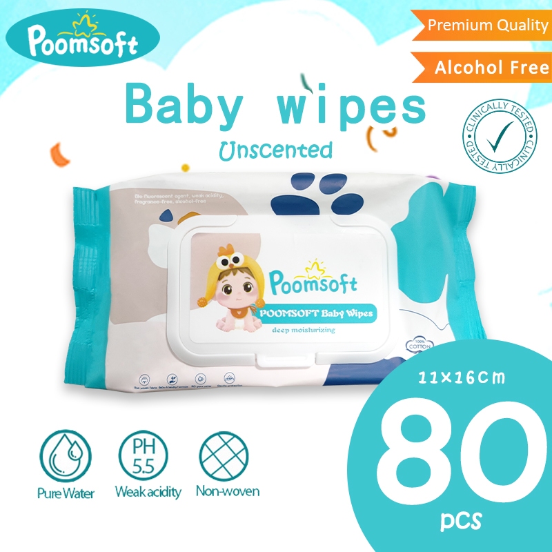 Poomsoft 1 Pack x 80 Sheet Non-Alcohol Unscented Safe For Baby Gentle ...