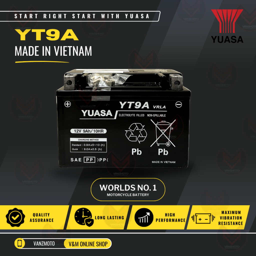 Yuasa YT9A (YTX9-BS, MF9-B, GTX9-BS, ETZ9R) Motorcycle Battery (Vietnam ...