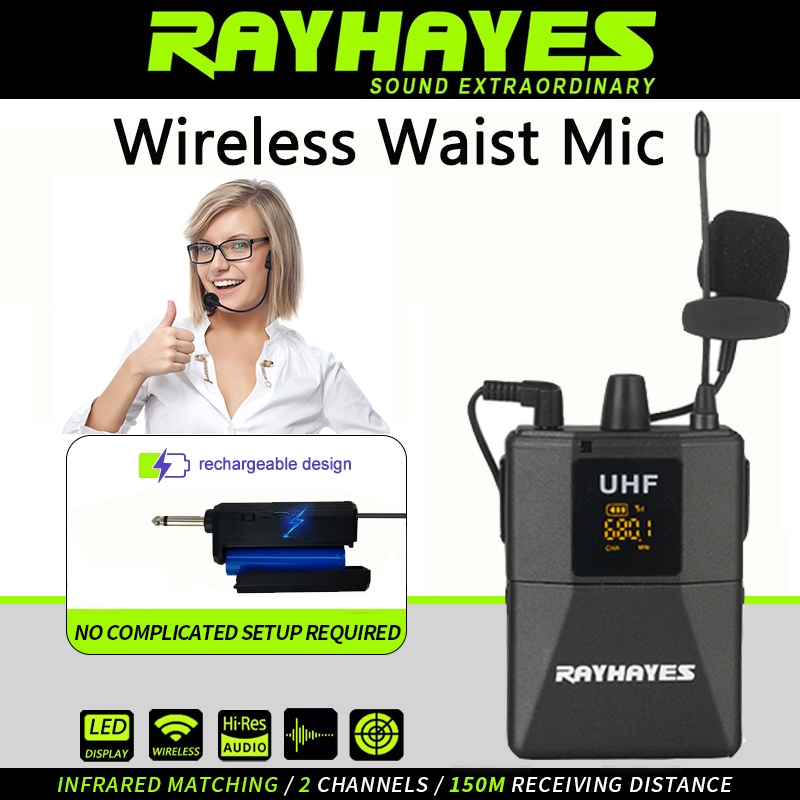 RAYHAYES UHF Wireless Loudspeaker Headset Microphone/Lavalier Lapel Mic ...