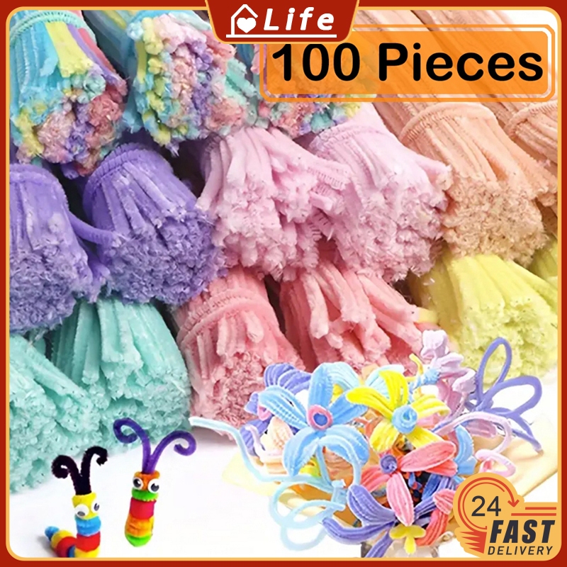 100PCS Fuzzy Wire Flower DIY Chenille Stem Colorful Chenille Twist Wire ...