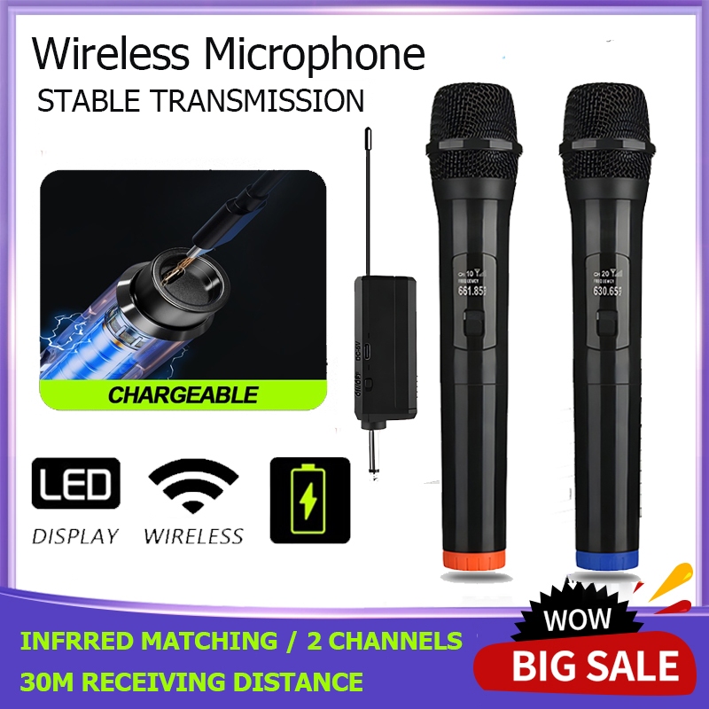 NEW Professional Wireless Microphone UHF Handheld Rechargeable Dynamic ...