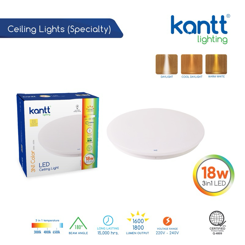 Kantt Lighting LED Ceiling Light - 18W (Daylight / 3N1 Color) | Shopee ...
