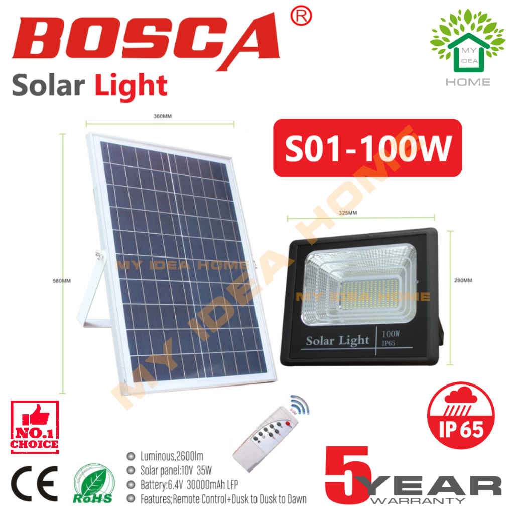 BOSCA 5 Year Warranty 100W Solar Led Outdoor Flood Light Street Lamp ...