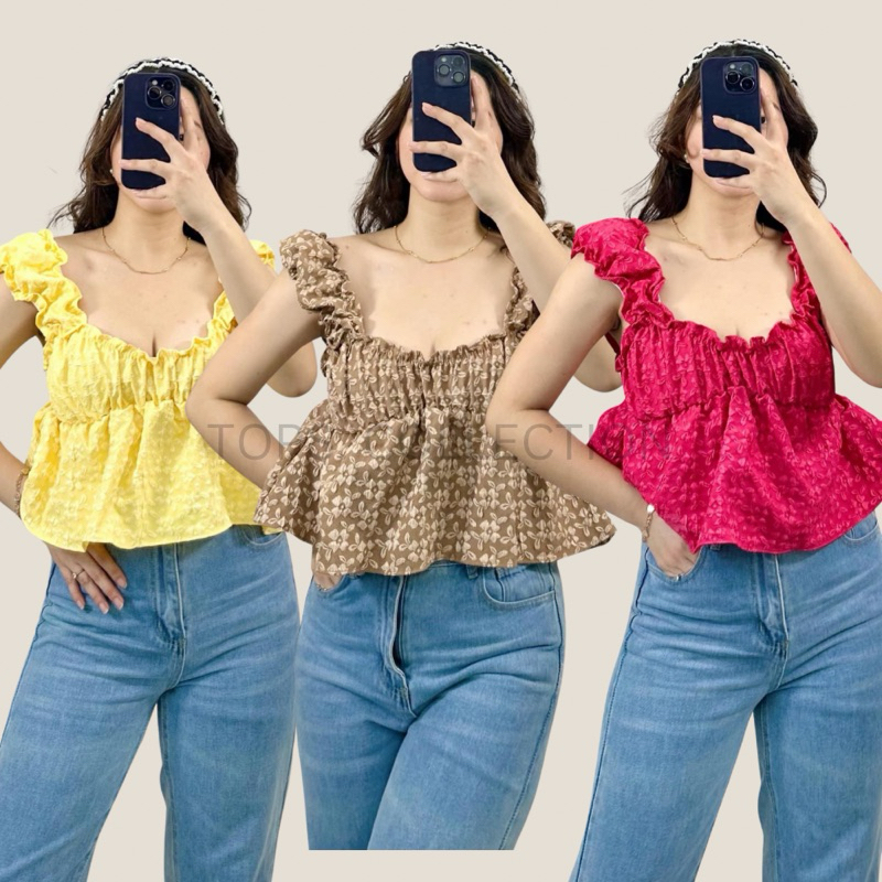 TOPS. Elisse Top l Embossed Fabric | Shopee Philippines