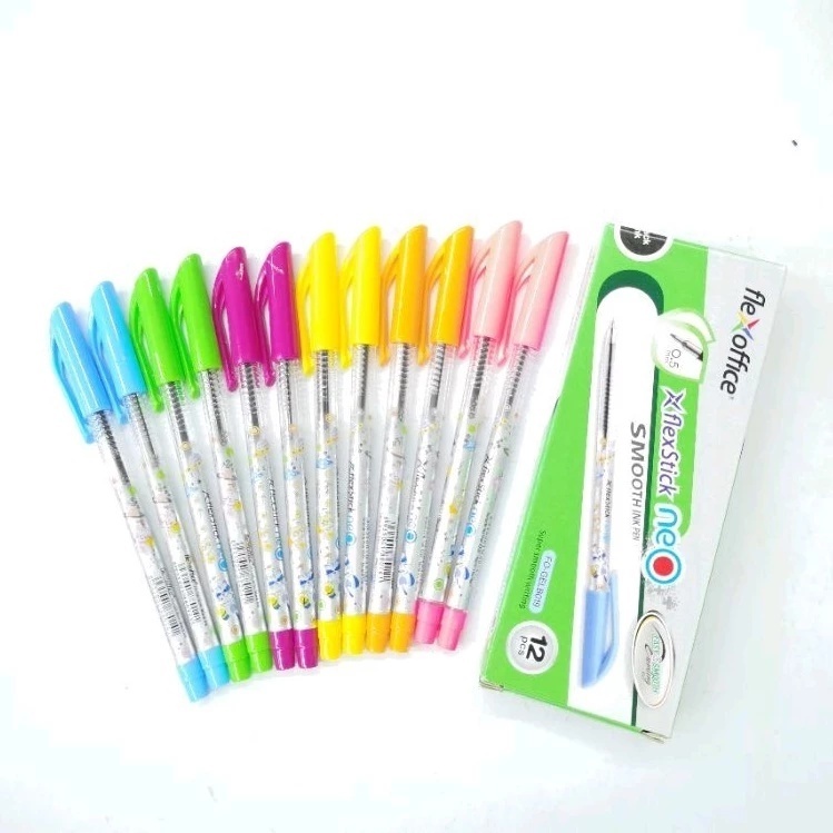 1Box/12Pcs Flex Office Flexstick Neo Smooth Black Ink Pen Ballpen ...