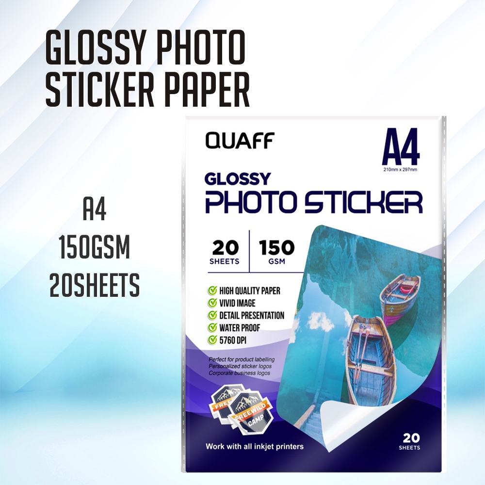 QUAFF Glossy/Matte Photo Sticker Paper 90gsm - 135gsm A4 Size 20sheets ...
