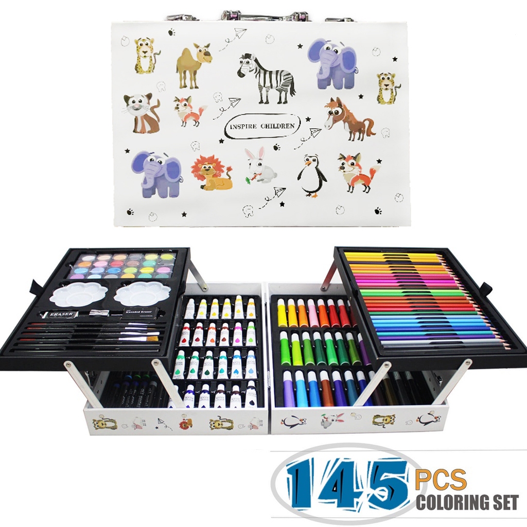 145pcs Art Coloring Set Drawing Painting Set Paper box Alloy Case ...