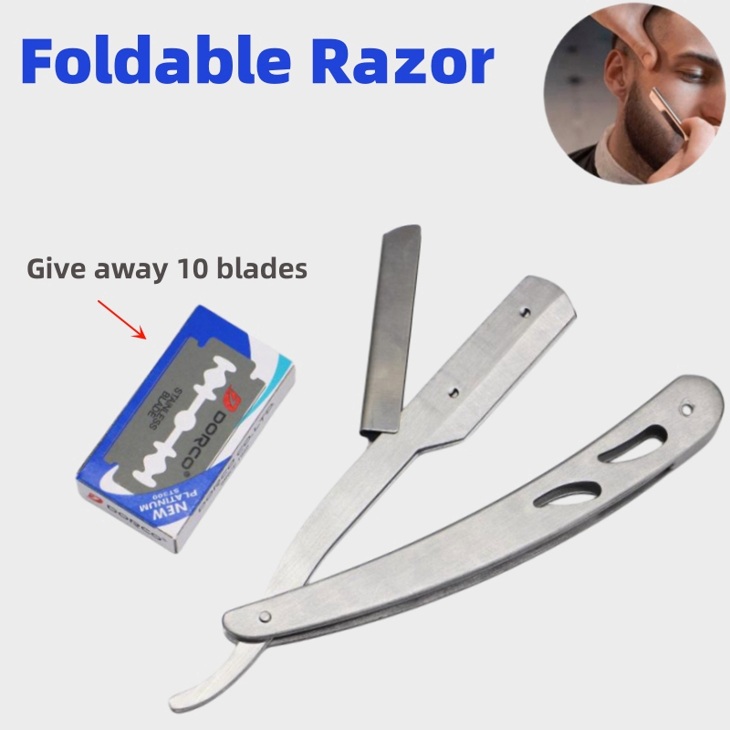 Knife+10xBlade Straight Edge Stainless Steel Shaving Men Shaving Labaha ...