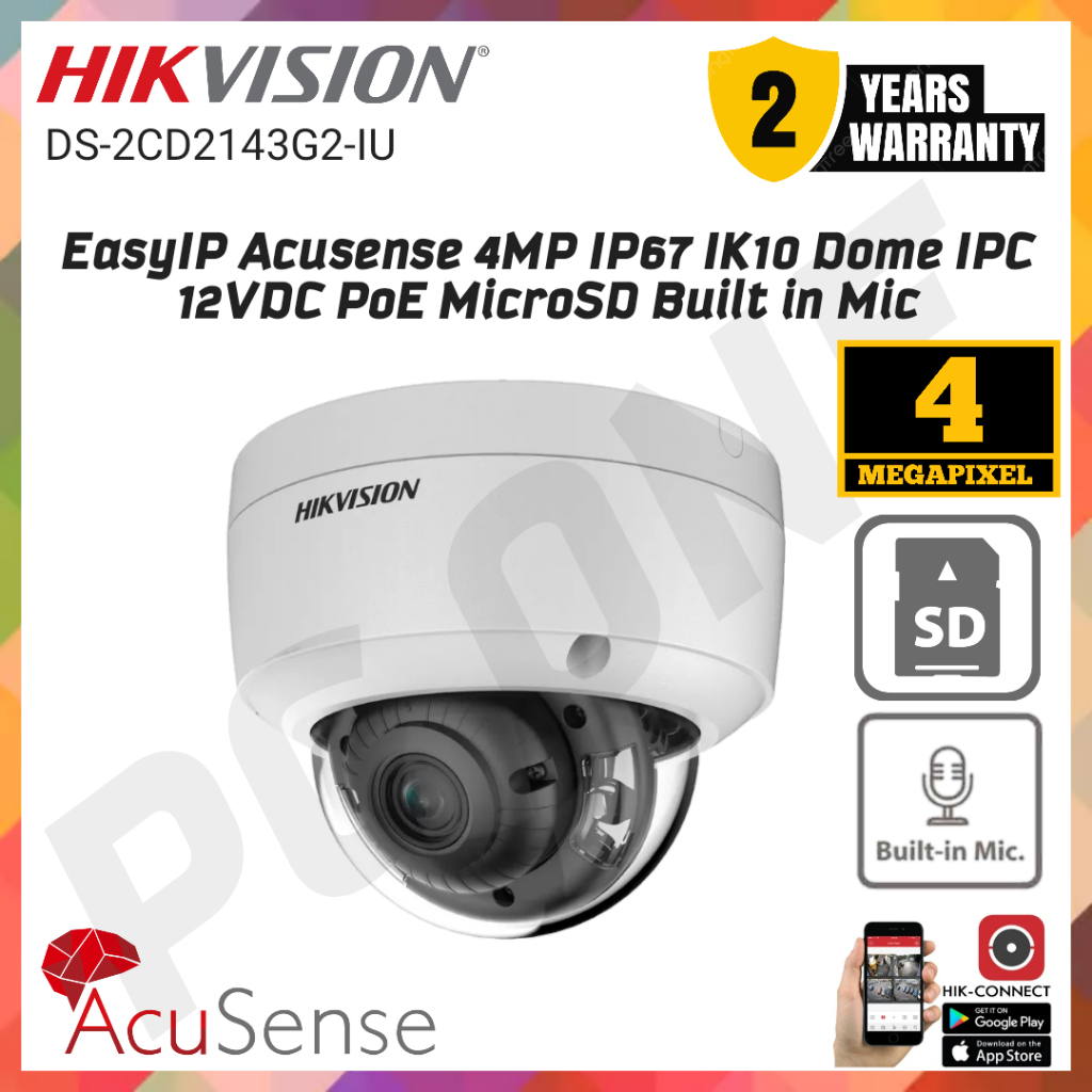 HIKVISION DS-2CD2143G2-IU EasyIP Acusense 4MP IP67 IK10 Dome IPC | Shopee Philippines