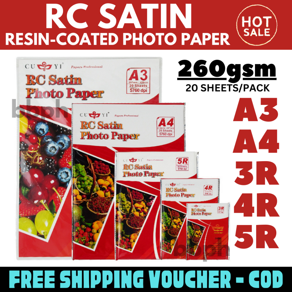 Cuyi RC Satin Photo Paper 260gsm A4 5r 4r 3r Size Resin Coated 20 Sheets Pack | Shopee Philippines