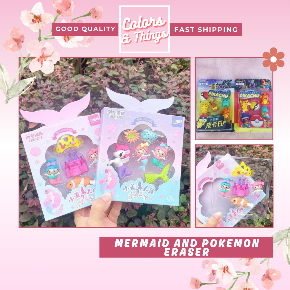 Colorsandthings Mermaid Mermicorn Pokemon Pikachu Eraser per pack ...