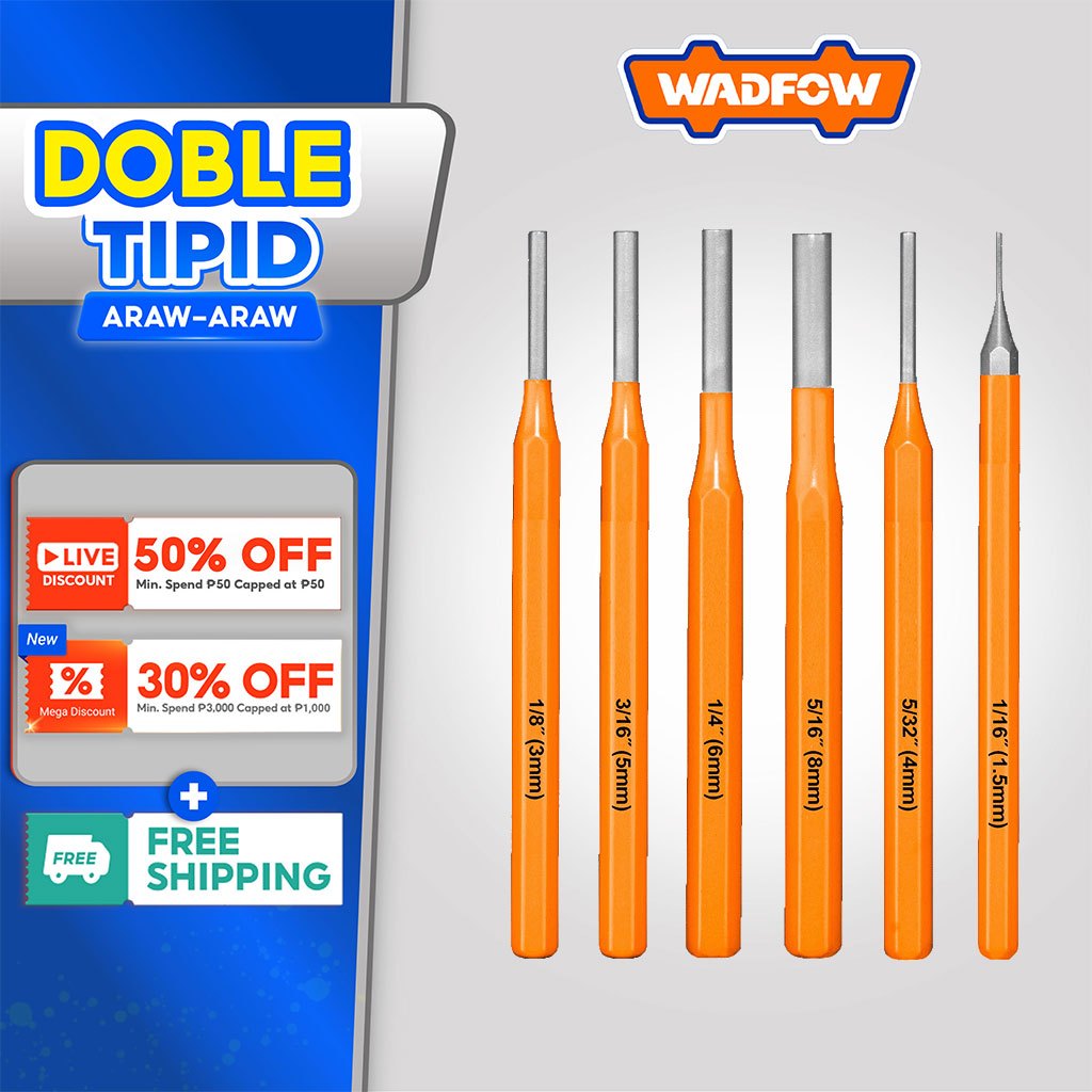 Wadfow WCC8306 Set of 6 Pin Round head Hole Punch 40Cr-steel 152mm ...