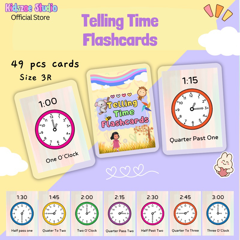 Telling time clock educational flashcards 48 pcs cards set | Shopee ...