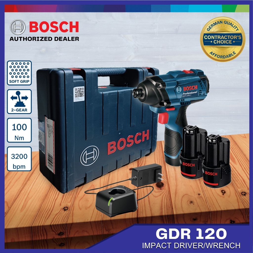 Bosch Impact Driver Cordless GDR 120-LI + 2xGBA 12V 2.0Ah + GAL 12V-20 ...