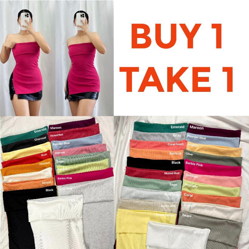 BUY1TAKE1 Cassandra Tube Top with Slit Full Length Top Cotton Knitted ...