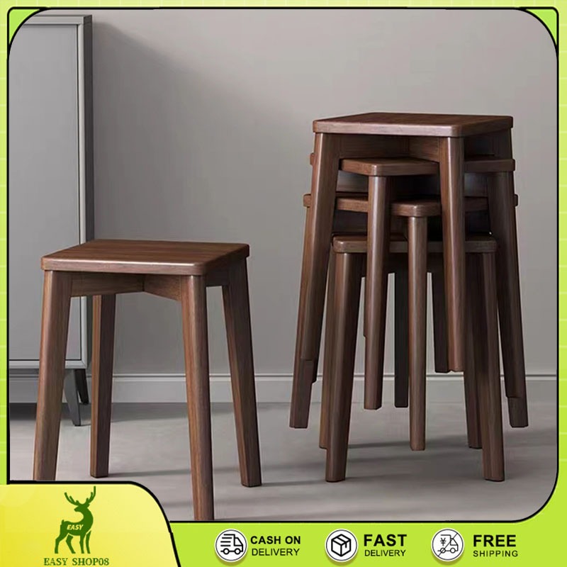 Solid Wood Dining Stool Stackable Home Simple Square Stool Adult Shoe ...