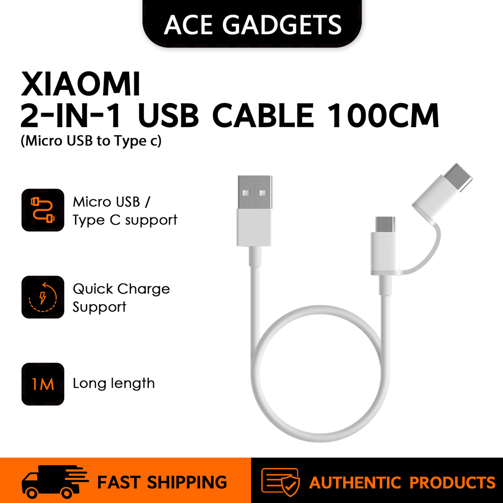 Xiaomi Mi 2-in-1 USB Cable Micro USB to Type-C 100cm High-quality TPE ...