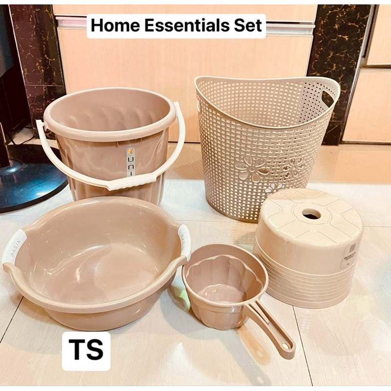 Aesthetic Home Essential Bucket,dipper,basin,basket,stool set | Shopee ...
