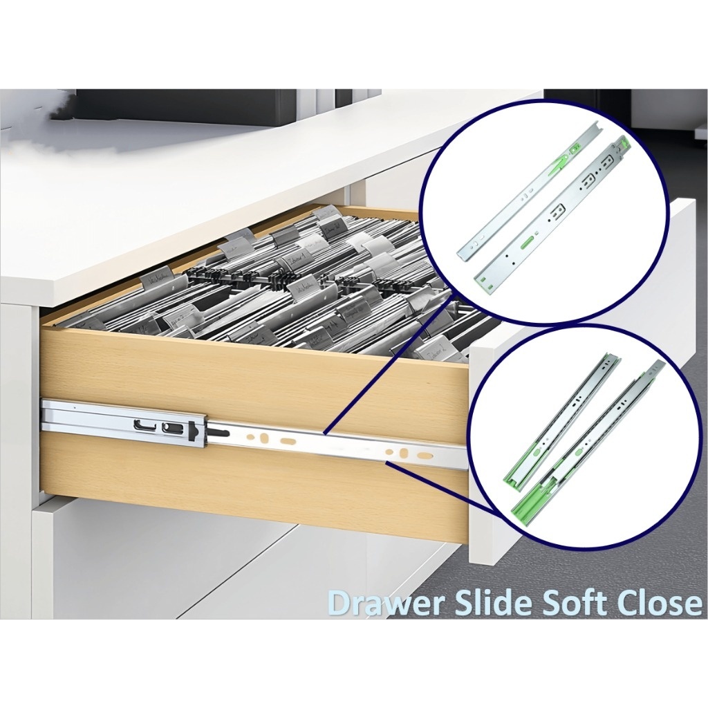 Soft Closing Hydraulic Drawer Full Extension 3 Fold Drawer Slide Guide ...