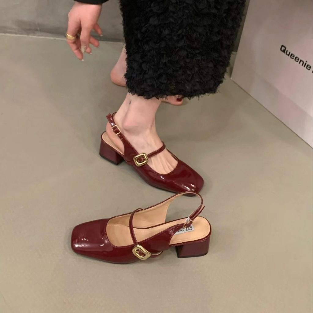 Women's French Red Toe Sandals Mary Jane Women's Shoes | Shopee Philippines