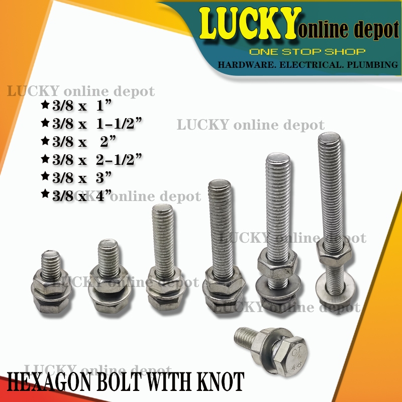 6PCS HEXAGON BOLT WITH KNOT / MACHINE BOLT WITH KNOT ( 3/8 ) | Shopee ...