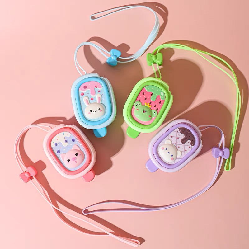 Cute Anime Handheld Hanging Neck Mini Fan Frog Glue Lanyard Outdoor ...