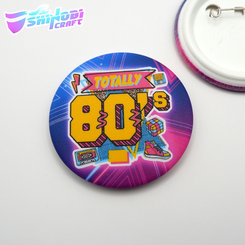 80s button pin (retro badge) accessory for bags, backpack, caps, shirt ...