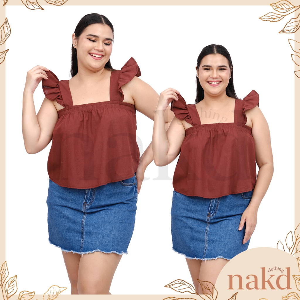 NAKD FASHION PLUS SIZE ABBY RUFFLE SLEEVES SEXY SUMMER COTTON LINEN ...