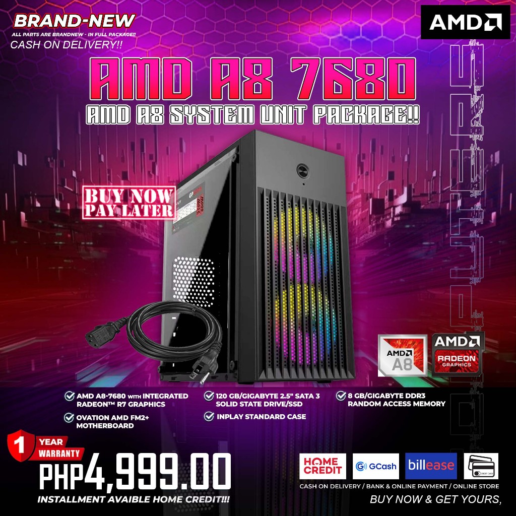 Brandnew System Unit Standard Casing Amd A8 7680 3 5ghz 8gb Ddr3 120gb