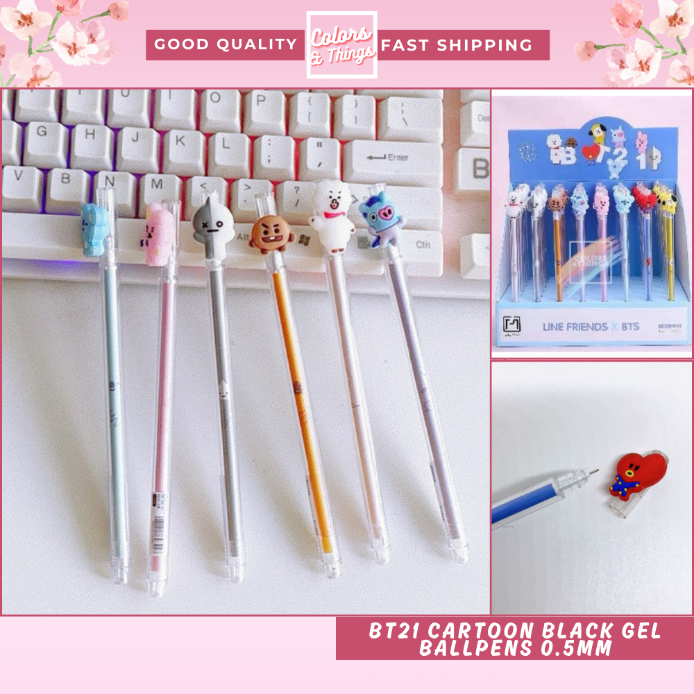 BT21 Cartoon Black Gel Ballpens 0.5mm Cute & Functional Writing Pens ...