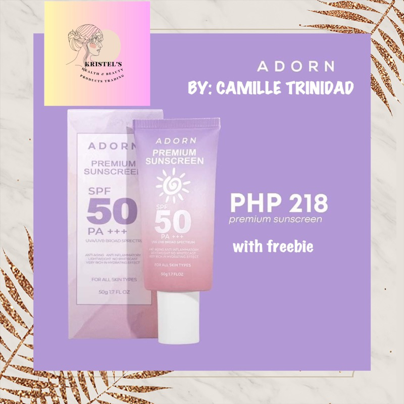 ORIGINAL ADORN PREMIUM SUNSCREEN SPF50 BY CAMILLE TRINIDAD | Shopee ...