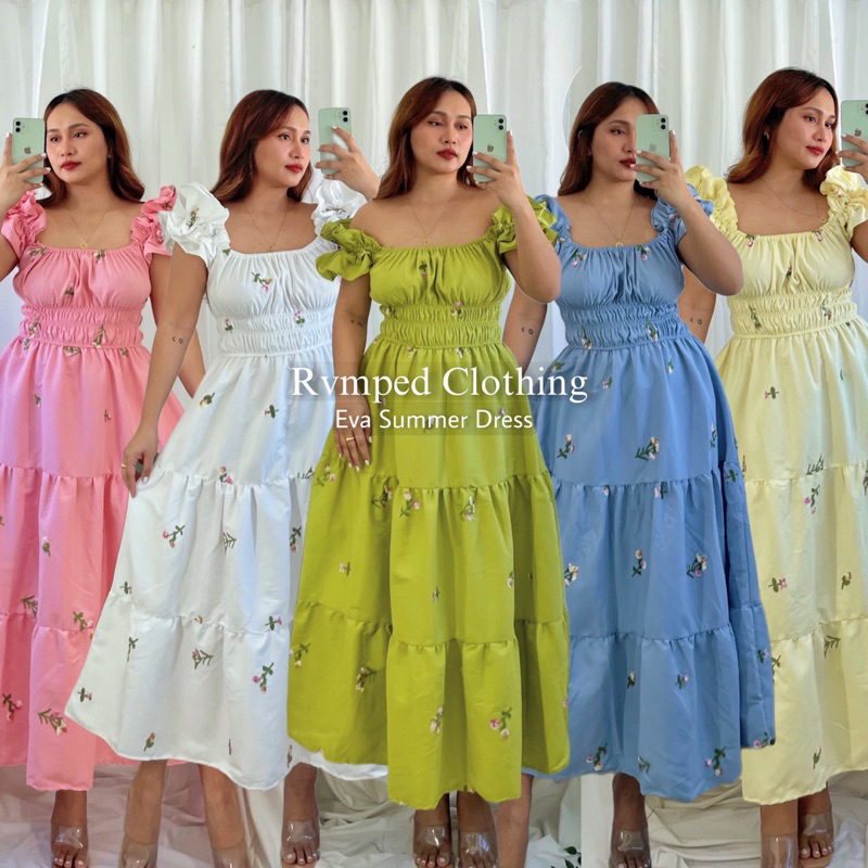 RVMPED Eva Embroidery Summer Maxi Dress with Flutter Sleeves | Shopee ...