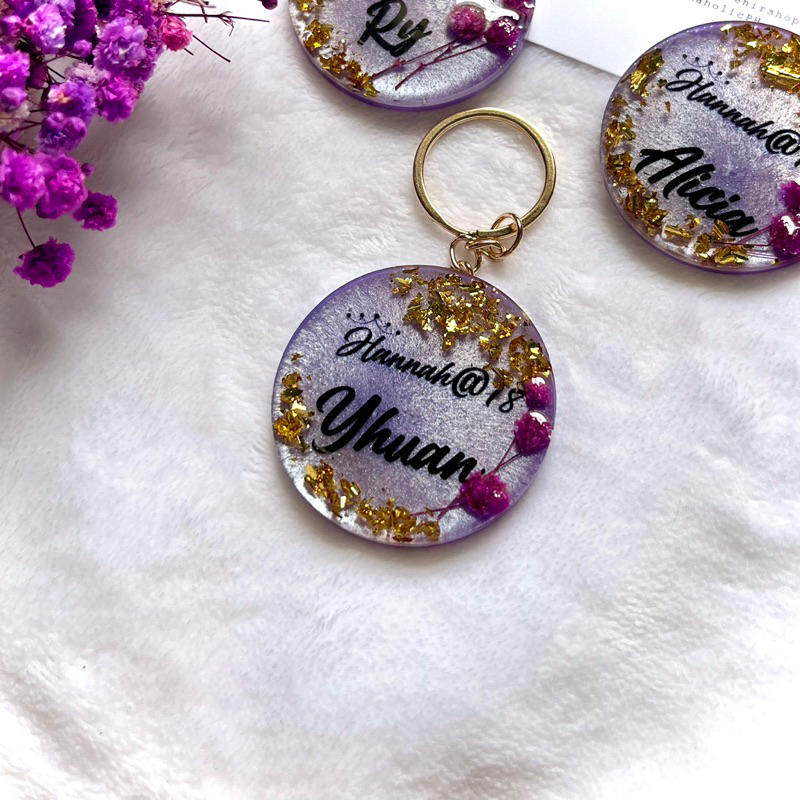 PERSONALIZED RESIN NAME KEYCHAIN WITH FLOWERS & GOLD FOIL | Shopee ...
