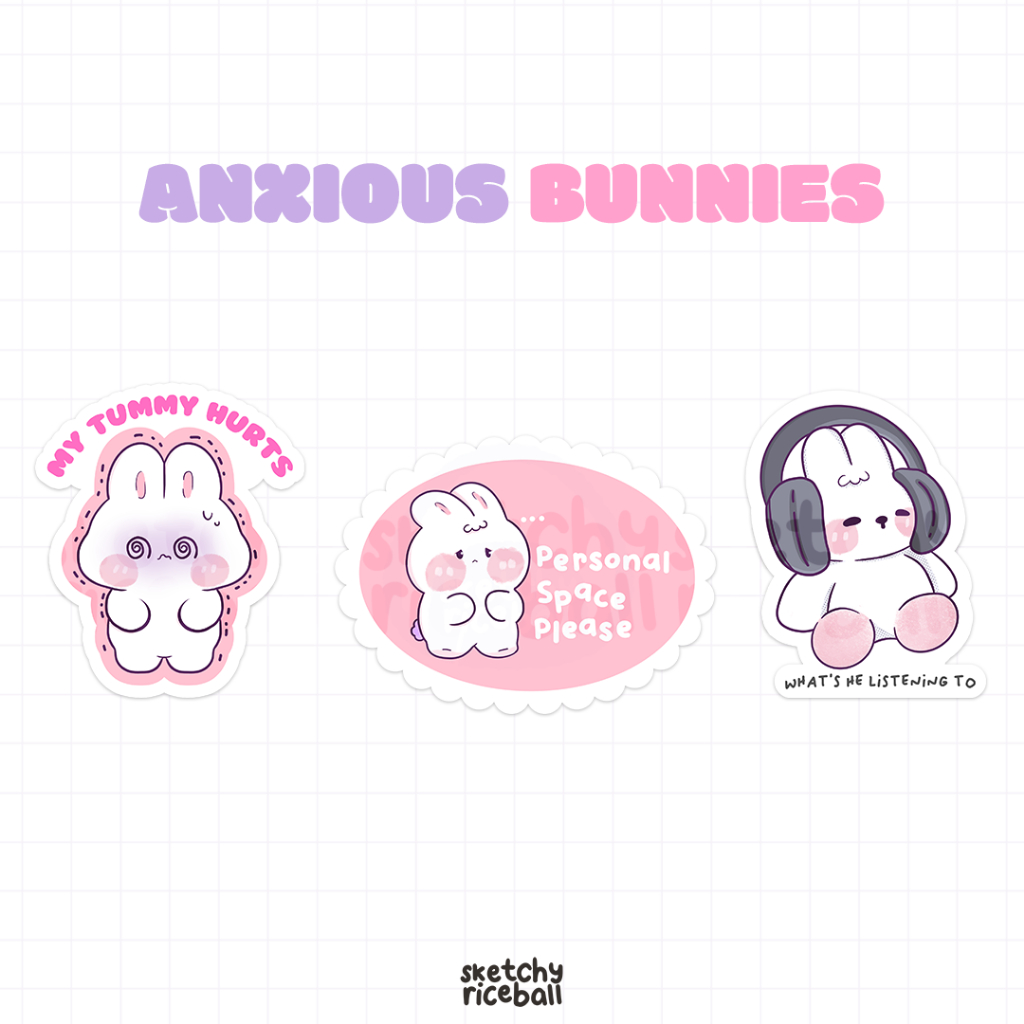 anxious bunny cute stickers by sketchyriceball | Shopee Philippines
