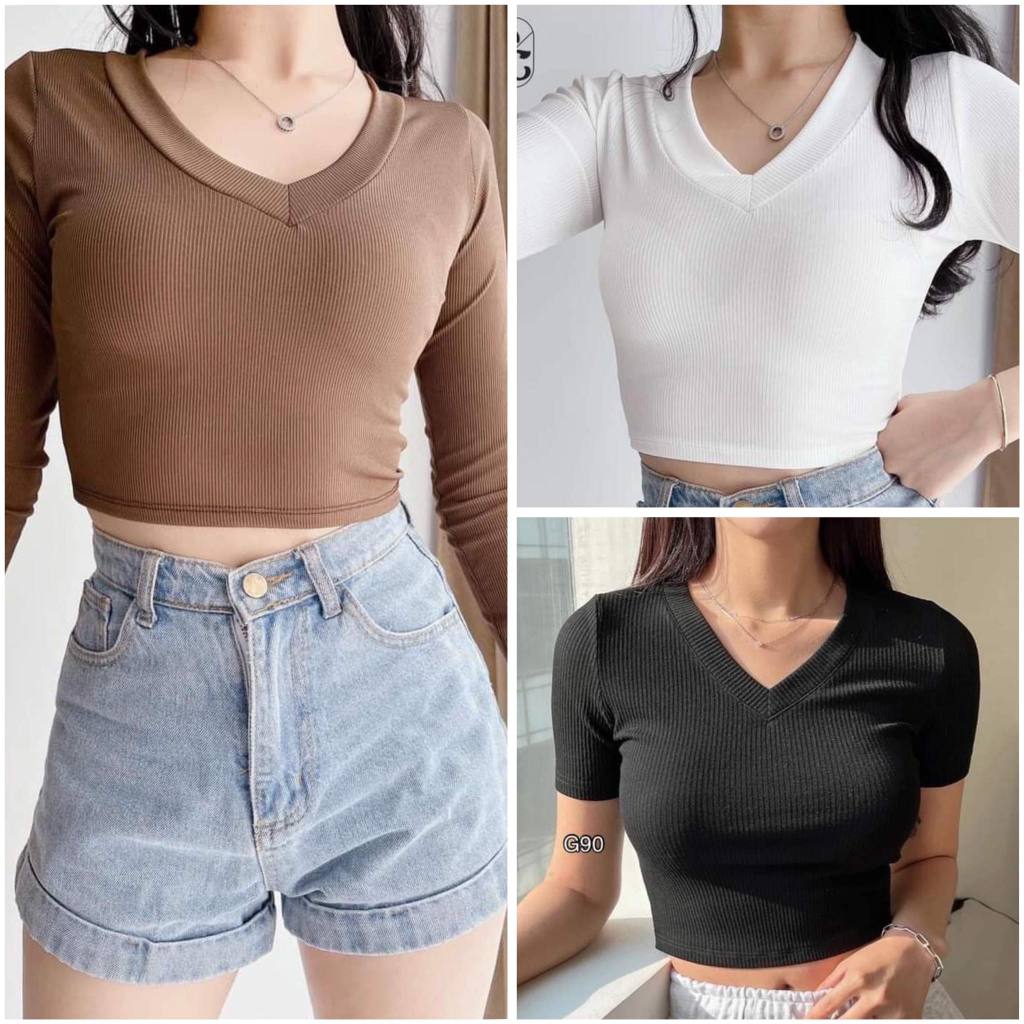 Maxine V Neck Crop Basic top top for Women || V Neck | Shopee Philippines