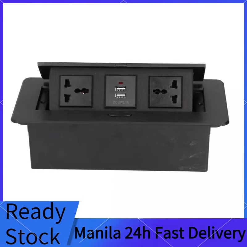 Table Pop Up Socket Dual USB Power Outlet Strip Hub Connection Box 220V ...