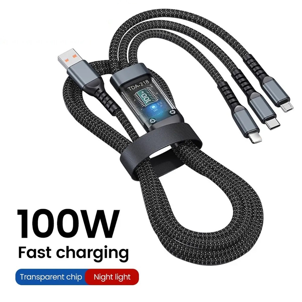 Universal 3in1 100W Fast Charging Cable Intelligent Super Fast Charge ...