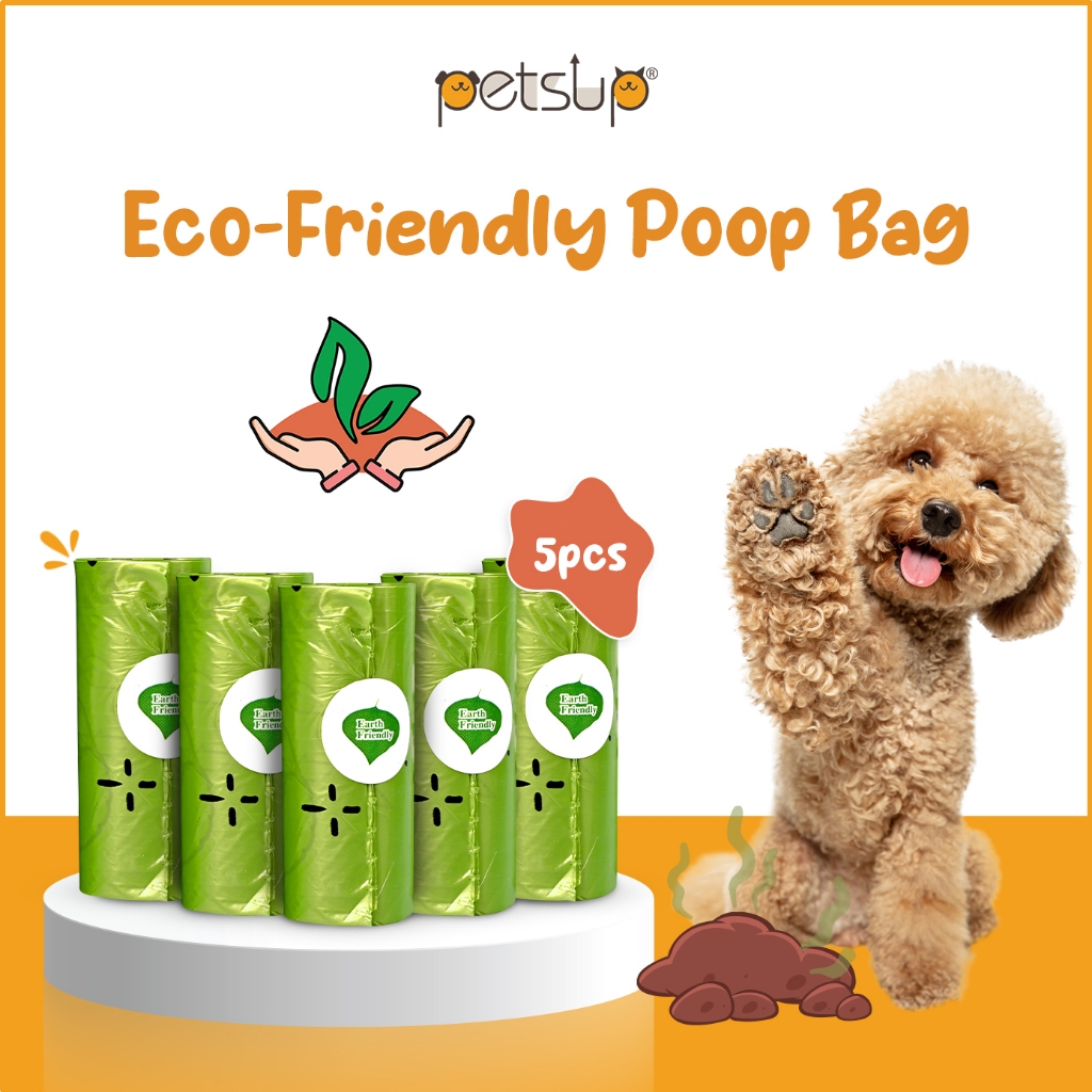 Petsup Biodegradable Pet Poop Bags 75pcs in 5 Roll Leakproof Extra ...