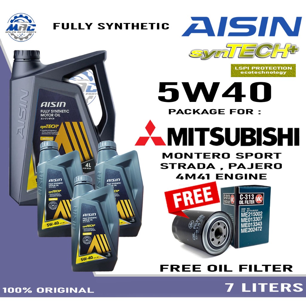 AISIN Fully Synthetic 5W-40 7 LITERS PACKAGE FOR MITSUBISHI STRADA ...