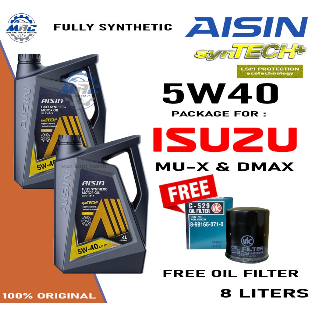 AISIN Fully Synthetic 5W40 8 LITERS ENGINE OIL PACKAGE FOR ISUZU MU-X D ...