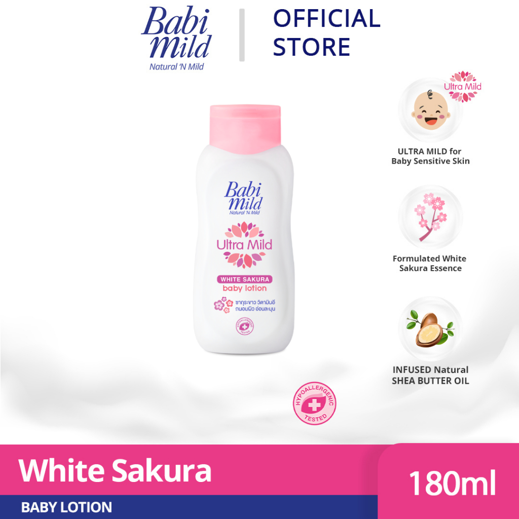 Babi Mild ULTRA MILD Baby Lotion White Sakura 180ml- Natural N' Mild - Baby Essentials Care ...