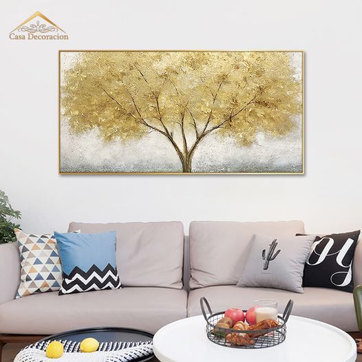 Textured Yellow Gold Tree Abstract Art Abstract Painting 100% Handmade ...