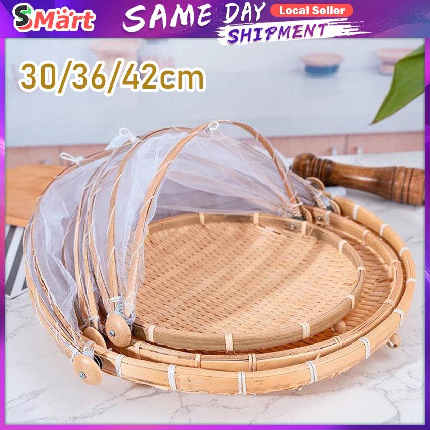 Bamboo Woven Storage Basket With Mesh Handmade Food Fruit Anti Flies ...