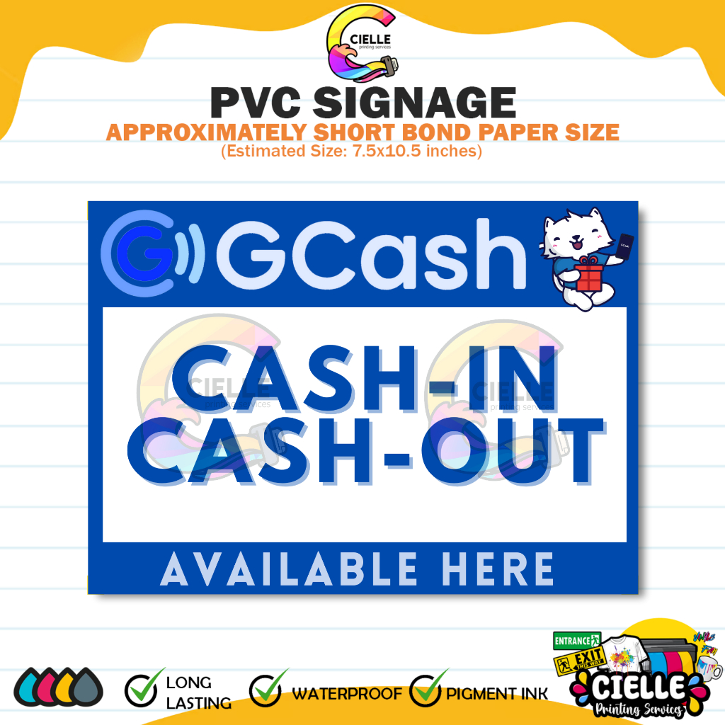 PVC SIGNAGE - GCASH Cash-in/Cash Out Signage (7.5x10.5 inches) | Shopee ...