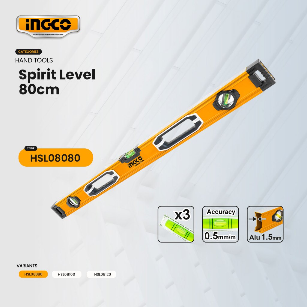 Ingco Industrial Spirit Level 80cm with 1.5mm Thickness HSL08080 IHT ...