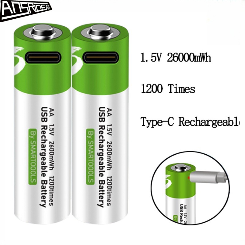 Smartoools 1.5V Double A Lithium ion Type C AA AAA Battery Rechargeable ...