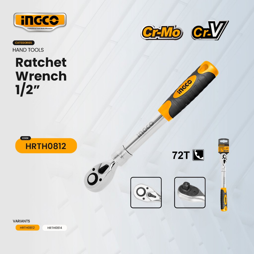 Ingco Industrial Ratchet Wrench CR-V + Cr-Mo Material 1/2" HRTH0812 | 1 ...