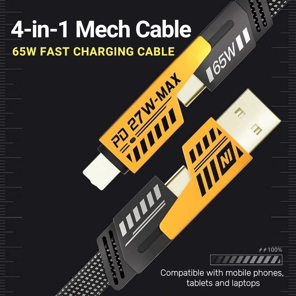 4 in 1 Mechanical PD 27W 65W Fast Charging Cable Dual C Type Multi ...