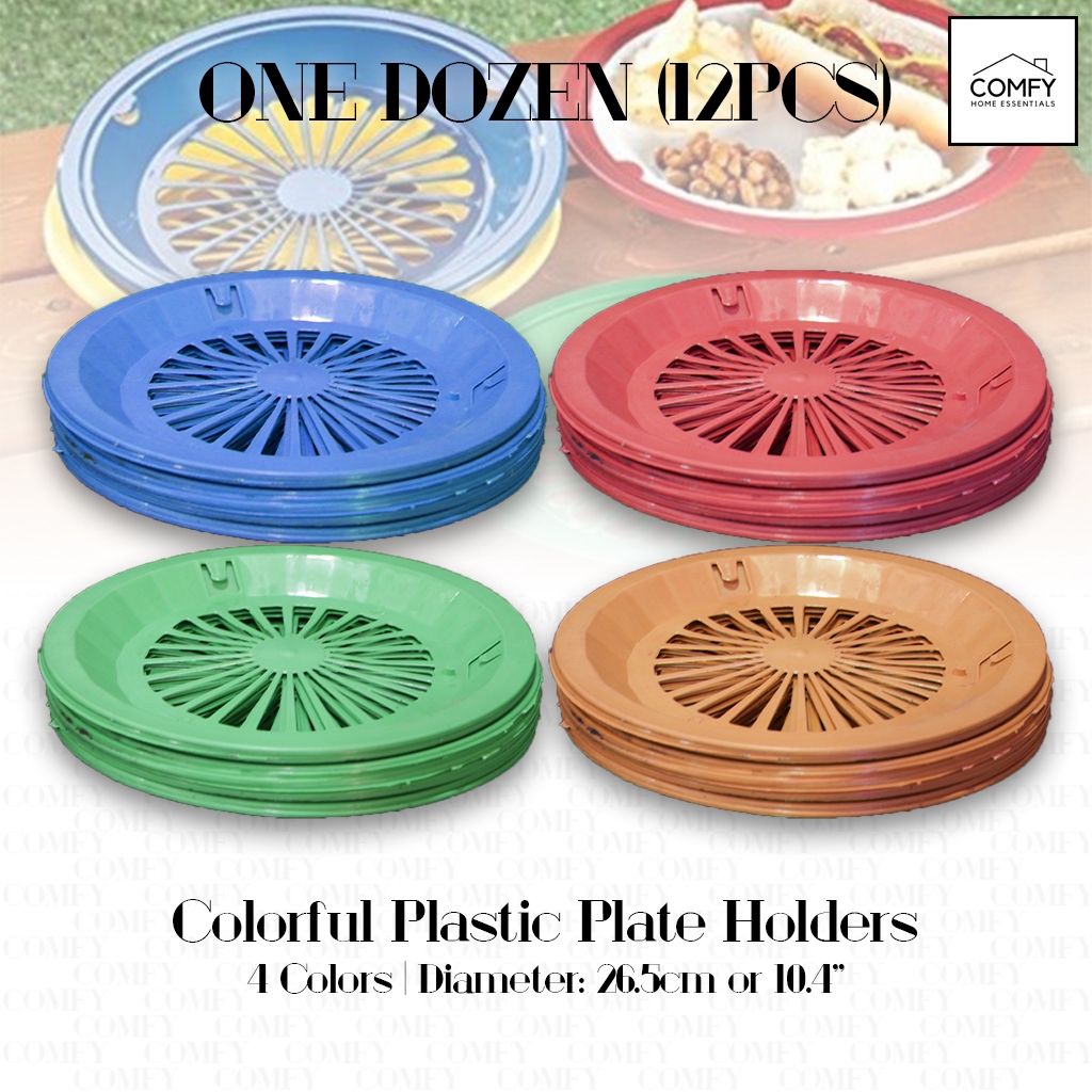 One Dozen (12pcs) Reusable Party Plate Holder Plastic Plates Durable ...