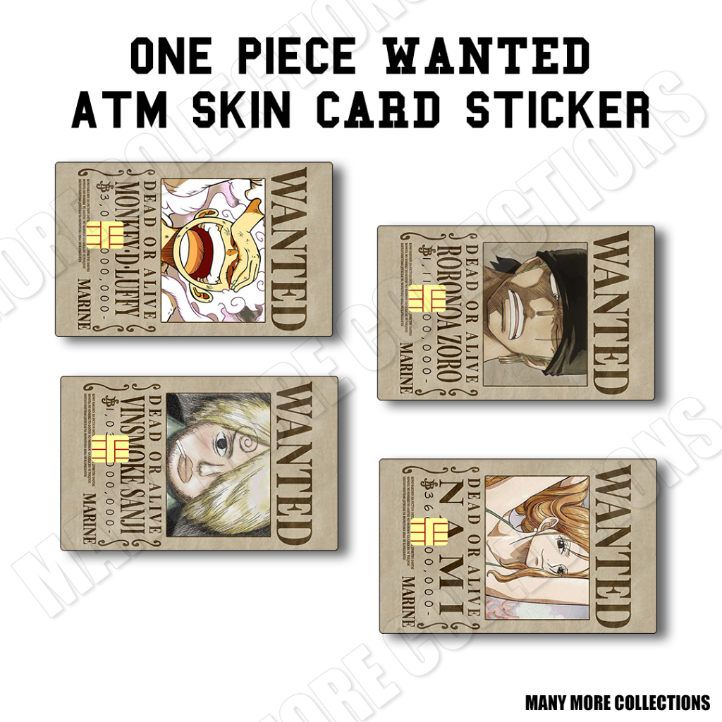 One Piece Wanted Latest Poster ATM DEBIT BANK Card Skins Stickers ...
